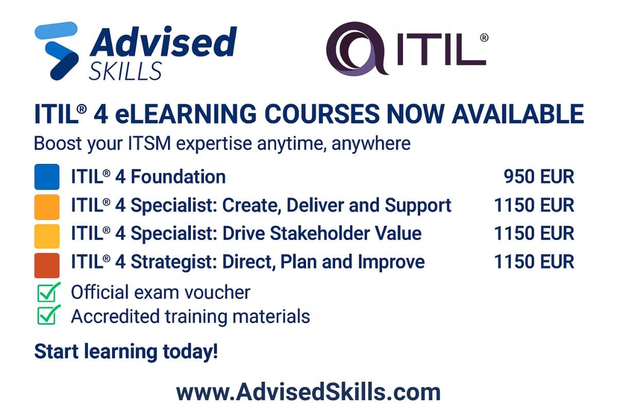 ITIL® 4 eLearning Now Available at Advised Skills - Learn Anytime, Anywhere